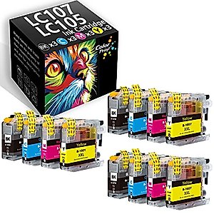 12-Pack ColorPrint Compatible LC107 LC105 Ink Cartridge Replacement for Brother LC107BK LC105C LC105M LC105Y Work with MFC-J4310DW MFC-J4410DW MFC-J4510DW MFC 4610DW J4710DW Printer (3BK, 3C, 3M, 3Y)