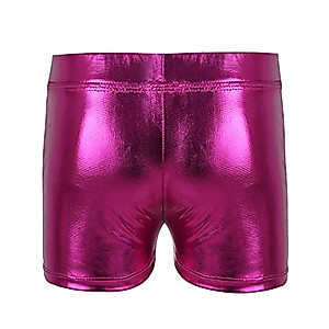Yeeye Girls Boys Metallic Boy-Cut Shorts Shiny Bottoms Hot Pants for Sports Cheer Workout Swimming Rose 12