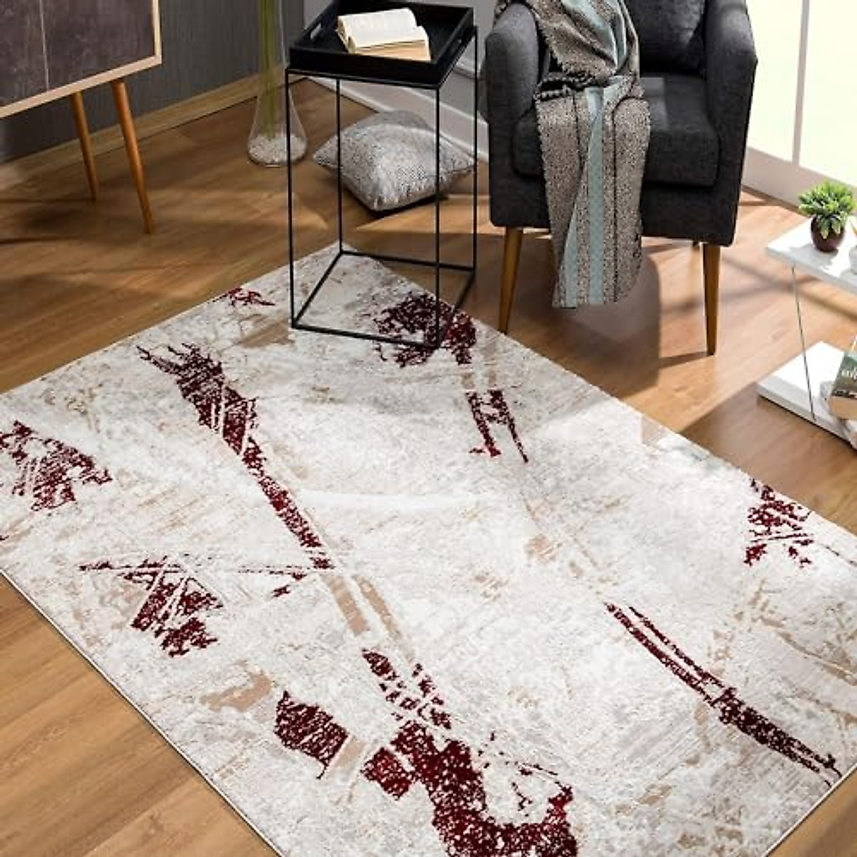 RUG BRANCH Cascade Contemporary Coastal Red Beige Indoor Area Rug for Living Room, Bedroom, Dining Room, and Kitchen - 8' x 10' (7'9" X 10'9")