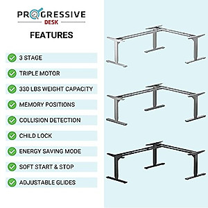 Progressive Desk Corner Standing Home Office Desk, White Frame, Grey Oak