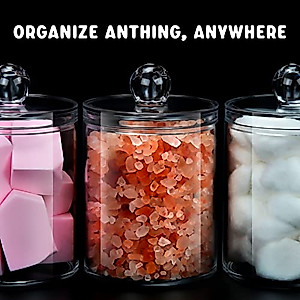 OTVAFAVA 6 Pack of 10 oz Apothecary Jars Bathroom Vanity Storage Organizer with Bamboo Tray and Labels - Qtip Holder Dispenser Canister Clear Plastic Acrylic Jar for Cotton Ball, Cotton Swab, Cotton Rounds, Floss