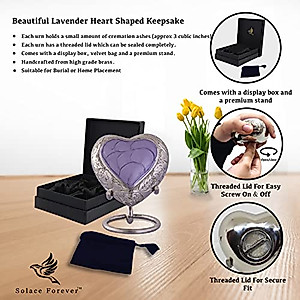 Lavender Heart Keepsake Urn - Heart Cremation Urn for Human Ashes - Small Urn with Box & Heart Urn Stand - Honor Your Loved One with Mini Lavender Urn Heart Shaped - Purple Urn for Men & Women