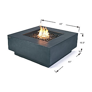 Bergen Concrete Fire Pit 40" x 40" Outdoor Patio Firepit Includes Fire Glass Modern Fire Pits & Outdoor Fireplaces for Garden, Deck, Indoor & Outdoor Heating