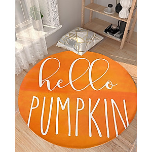 Thanksgiving Fluffy Round Area Rug Carpets 3ft, Plush Shaggy Carpet Soft Circular Rugs, Non-Slip Fuzzy Accent Floor Mat for Living Room Bedroom Nursery Home Decor Burnt Orange Pumpkin Festival