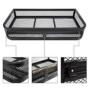 ORCISH Heavy Duty ATV Front Cargo Basket, 17" W x 36" L x 6" H Racks and Baskets with Steel Mesh Surface, Include Mounting Kit, ATV Storage Cargo Box Attachments for Luggage Carrier