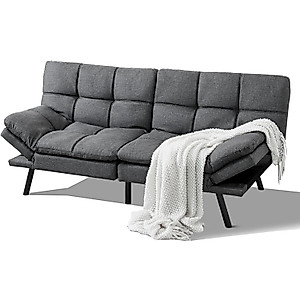 MUUEGM Futon Sofa Bed Couch,Memory Foam Convertible Futon Sleeper, Modern Love seat,Small Splitback Sofa for Living Room,Office,Apartment,Dorm,Compact Space,Adjustable Armrests Backrests,71",Grey