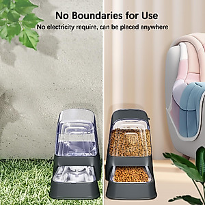 Hipidog Automatic Dog and Cat Food Feeder and Water Dispenser Set with Stainless Steel Bowls,Gravity Pet Food and Water Feeders,100% BPA-Free,Large Capacity for Cats Dogs Pets…(3.5L Dark Gray)