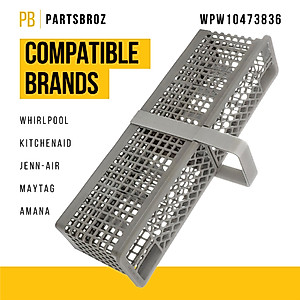PartsBroz WPW10473836 Silverware Basket - Compatible With Whirlpool KitchenAid Jenn-Air Maytag Dishwasher - Replaces AP6021983 PS11755312 W10195723 W10473836 3020617 W10195722