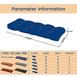sutailocus Bench Cushion,2 Ties and Non-Slip Bottom,Tufted Bench Cushions for Indoor/Outdoor Furniture,for Bench/Window/Piano/Porch/Swing,Custom Size Bench Cushion (30x14x4 Inch, Blue)