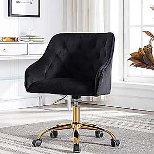 Recaceik Modern Velvet Home Office Chair, Adjustable Leisure Swivel Desk Chairs with High Back 360 Degree Castor Gold Wheels for Living Room/Bedroom/Office