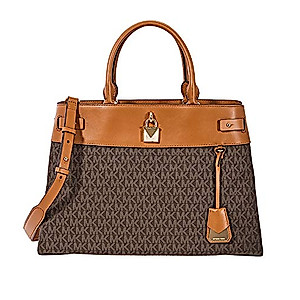 Michael Kors Gramercy Large Signature Logo Print Satchel- Brown