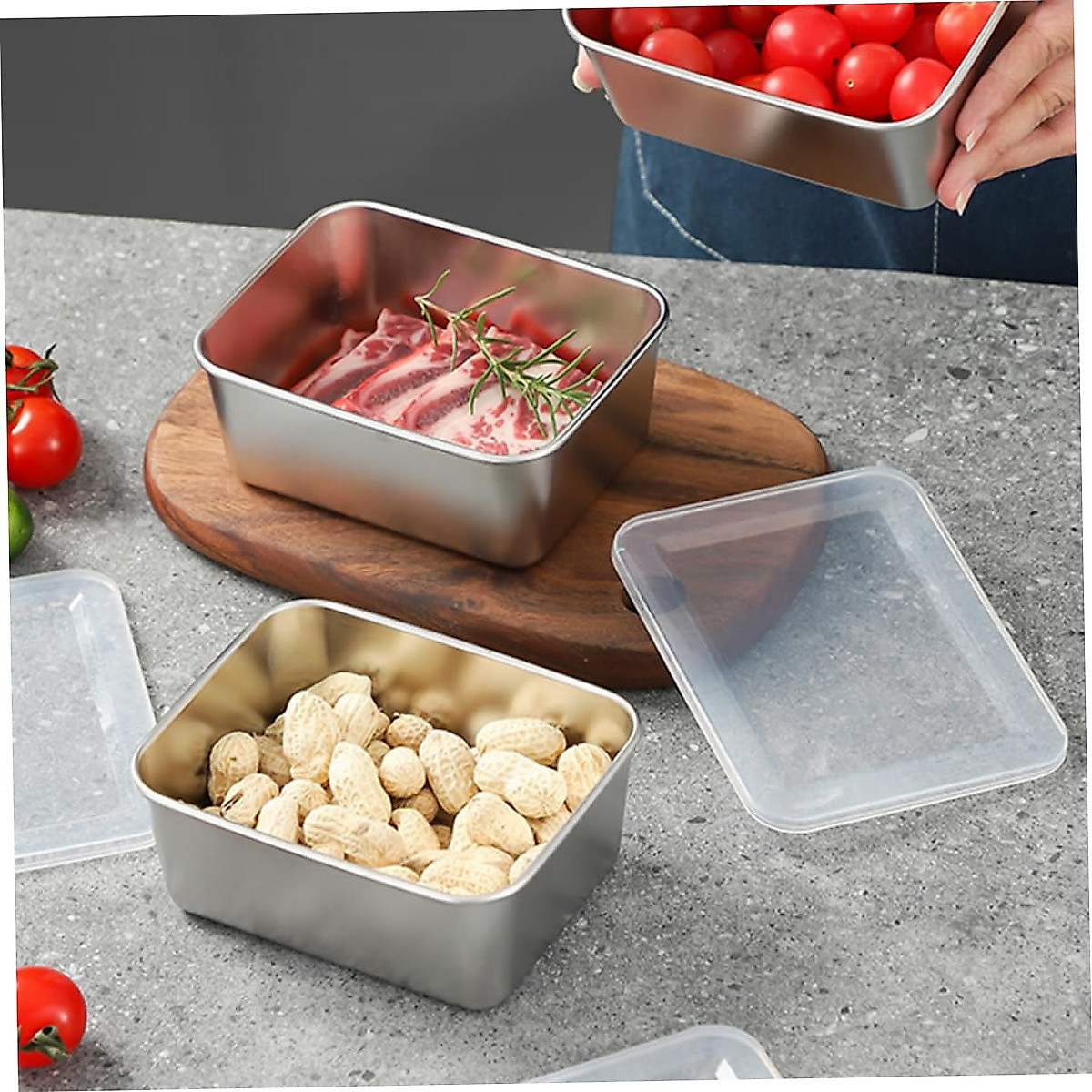 4 Pcs Storage Containers with Lids Airtight Fridge Organizer Boxes for Vegetables and Fruits Stackable Sealing Box for Fresh Food Storage