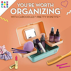 Caboodles Pretty in Petite Makeup Box, Two-Tone Peach on Seafoam, Hard Plastic Organizer Box, 2 Swivel Trays, Fashion Mirror, Secure Latch for Safe Travel