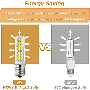 HXWY E17 LED Bulb for Microwave Oven Over Stove Appliance, 6W White (60W Halogen Bulbs Equivalent), 110-120V, Intermediate Base, Dimmable, Pack of 2