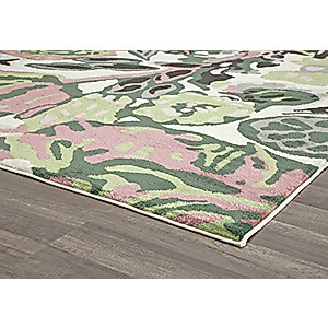 Rugs America White Green Floral Contemporary Rug May Flowers VA15B 5'0"X7'0" Area Rug