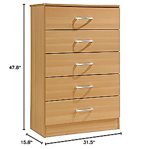 HODEDAH IMPORT 5 Drawer Chest, with Metal Gliding Rails, Beech, 47.8x31.5 inches