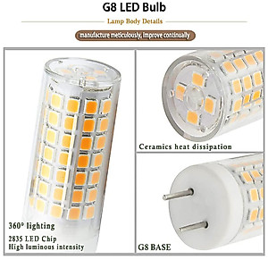 G8 LED Bulb Dimmable 8W Equivalent to 80W-100W Xenon Halogen Bulb, T4 Bi-Pin G8 Base, 120V for Under Counter Kitchen Lighting, Under-Cabinet Light 2 Pack (Warm White)