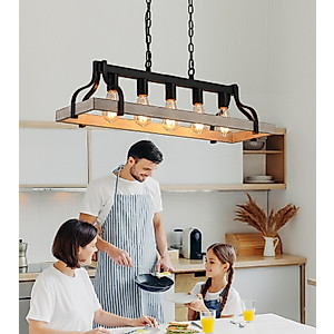 MEIXISUE Chandeliers for Dining Room Kitchen Island Lighting Fixtures Farmhouse Industrial 5-Lights Linear White Birch and Black Metal Finish Chandelier for Living Room UL Listed