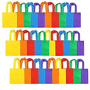 Aneco 30 Pieces 8 by 8 Inches Non-Woven Bags Birthday Party Bags Easter Egg Hunt Bags Rainbow Colors Gift Bag with Handles for Party Favor, 6 Colors