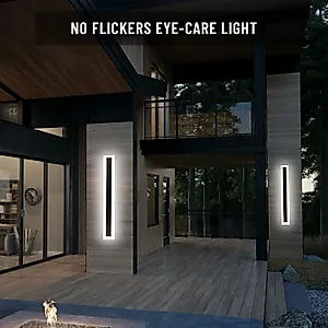 NOAHST Outdoor Long Strip Wall Light Fixtures, Modern LED Long Wall Lights & 3 Color Stepless Dimming Wall Sconce Strip with Remote Control for Bathroom, Living Room, Patio, Garage - 32 inches(Black)