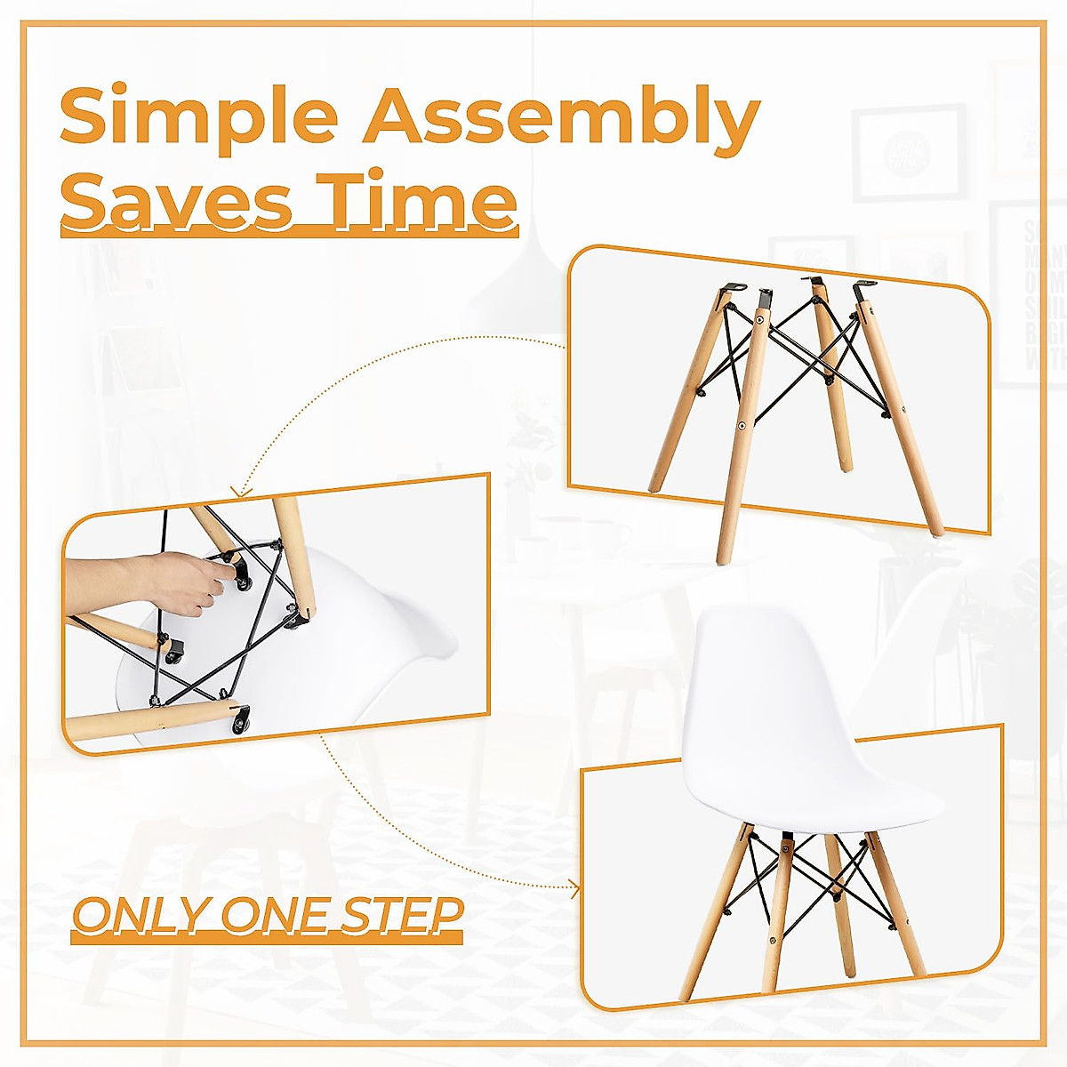 Furniwell Pre Assembled Modern Style Dining Chair Mid Century Modern DSW, Indoor Plastic Shell Lounge Plastic Chairs Side Chairs Set of 4 (White)