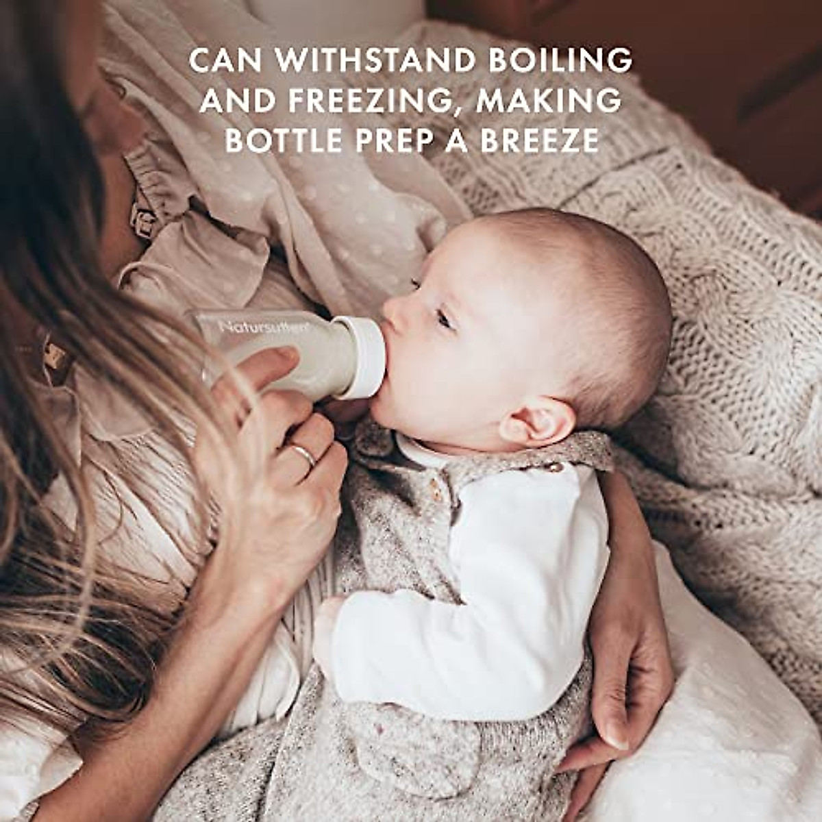 Natursutten Anti-Colic Glass Baby Bottle 2-Pack - 8 oz, 4 oz Bottles for Breastfeeding Babies - Newborn Bottles Set: Natural Rubber Slow-Flow Bottle Nipples, Seals, Valves, Baby Bottle Caps (4 Ounce)