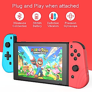 Switch Controllers, Replacement for Joycon Controllers with Grip Dual Shock Wake-Up Plug and Play, (L/R) Controller Compatible for Nintendo Switch/Switch lite (Blue and Red)