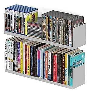 Wallniture Libro Floating Shelves U Shape Metal Wall Shelf Bookcase CDs DVD Storage and Display Home Decor White Set of 2