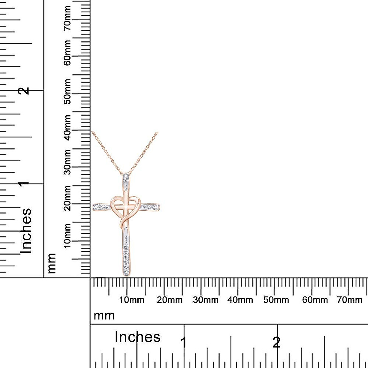 Jewel Zone US White Natural Diamond Cross Heart Pendant in 10K Rose Gold (1/20 cttw)