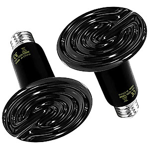 Simple Deluxe 100W 2-Pack Ceramic Heat Emitter Reptile Heat Lamp Bulb No Light Emitting Brooder Coop Heater for Amphibian Pet & Incubating Chicken, Black
