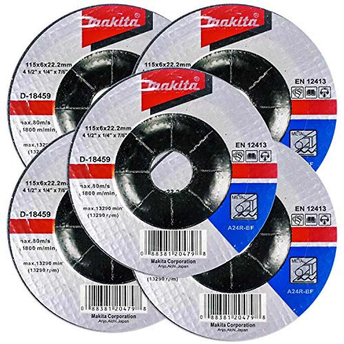 Makita 5 Pack - 4.5" Grinding Wheel For Grinders - Aggressive Grinding For Metal - 4-1/2 x 1/4 x 7/8-Inch