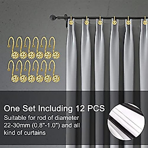 YJNSFT 12 Pcs Hollow Ball Shower Curtain Hooks, Rust Proof Chrome Rod Hooks Sets, Luxury Decorative Stainless Steel Shower Curtain Rings for Bathroom (Gold)