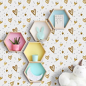 Amaonm Removable 15.8 x 98.4inch Lovely Gold Heart Wall Decals DIY Wallpaper Wall Stickers Murals Decor for Kids Babys Girls Bedroom Teens Nursery Living Room Door Desk Decoration (Heart)
