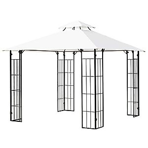 Outsunny 10' x 10' Patio Gazebo, Double Roof Outdoor Gazebo Canopy Shade Shelter with Metal Corner Frame Screen Wall, for Garden, Lawn, Backyard and Deck
