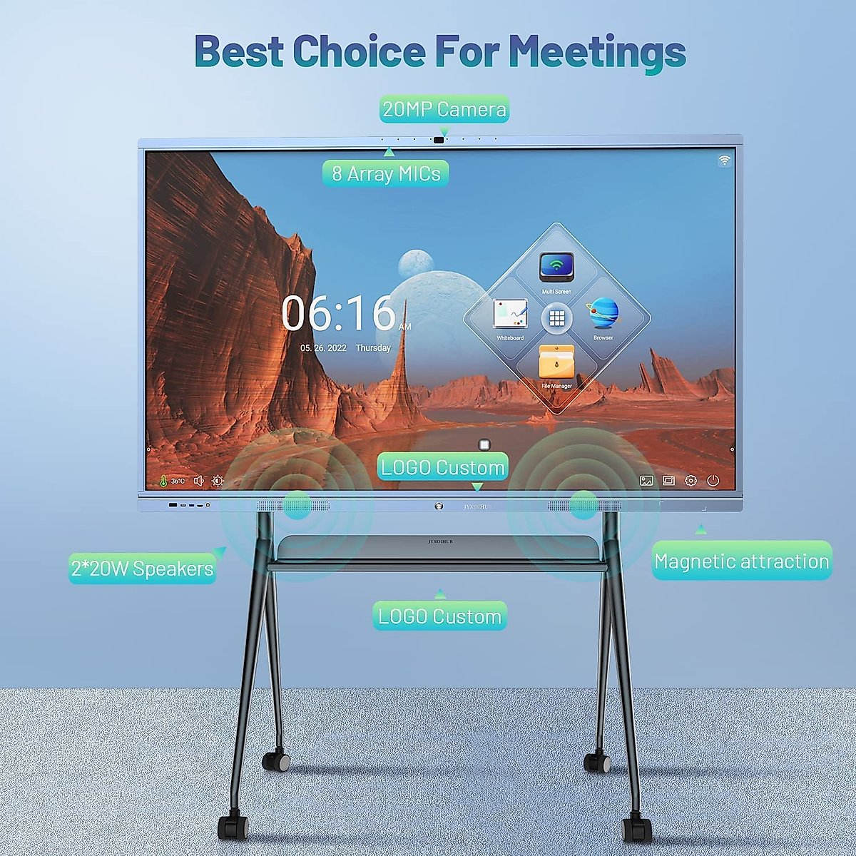 JYXOIHUB Smart Board, 65 Inch All in One Interactive Whiteboard with 4K UHD Touch Screen Flat Panel, Digital Electronic Whiteboard Built in Dual System and 20MP Camera for Classroom (65)