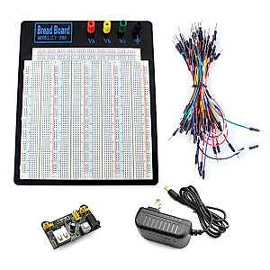 Tektrum Externally Powered Solderless 3220 Tie-Points Experiment Plug-in Breadboard with Aluminum Back Plate, Jumper Wires, Power Module, Wall Adaptor for Proto-Typing Circuit