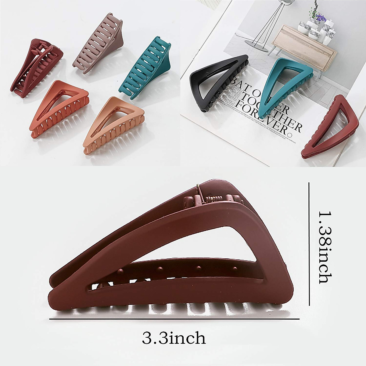 GKDKV Hair Claw Clips French Matte Hair Claw Triangle Plastic Hair Clips for Women and Girls Thin Hair, Strong Hold for Thin Curly Straight Long Hair (Vivid Color)