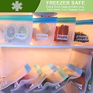 Anpro Reusable Food Storage Bags- 5 Gallon Reusable Storage Bags, 2 Reusable Sandwich Bags, Reusable Freezer Bags, Reusable Snack Bags, Extra Thick, Leak Proof, BPA Free, 7 Pack