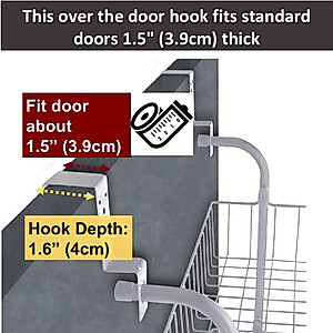 Over Door Organizer Wall Mounted Sturdy 2-tier Bathroom Storage Baskets with 8pcs Towel Wood Hooks Decor Pantry Kitchen Spice Back Hanging Metal Rack Closet Shelving Organizers , 17.5" (W) X 25" (H)