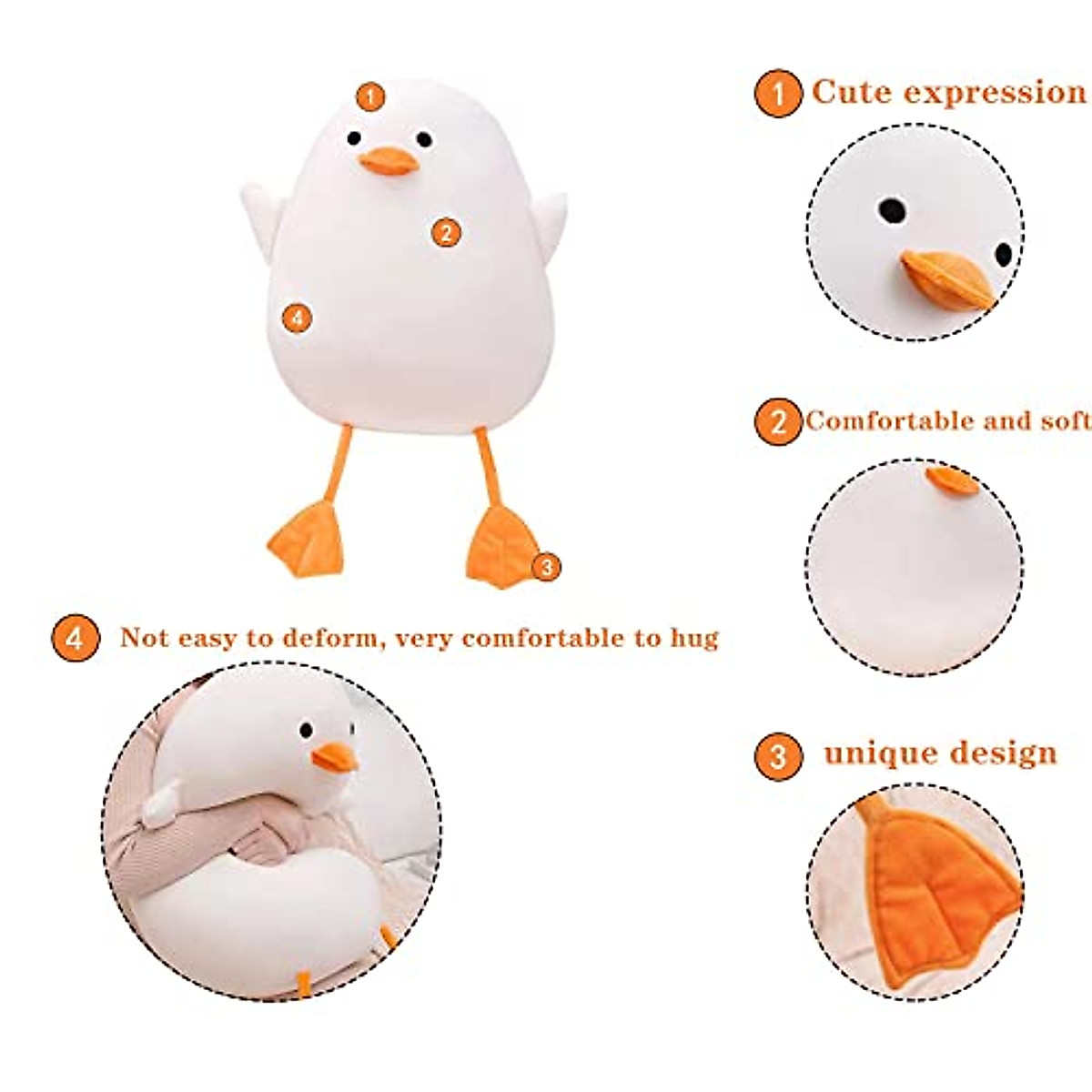 DRUNKENRIVER Cute Duck Stuffed Animals Sleeping Pillows Gifts for Girls Teens White Plushie Hugging Animal Super Soft Toys Christmas, Valentine's Day Gifts (White,13.7inches)