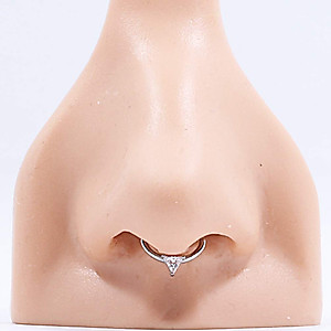 FANSING Surgical Steel Triangular Cubic Zirconia Septum Clicker Silver Septum Piercing Rings 16g Septum Jewelry 8mm Oval Septum Ring Hoop
