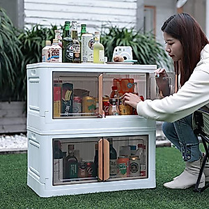 Karramlili Storage Bins with Lids -22.8Gal Plastic Storage Bins for Closet Organizers 2 Packs Collapsible Storage Bins with Wheels, Large Plastic Storage Bins and Closet Organizer, Tan Door