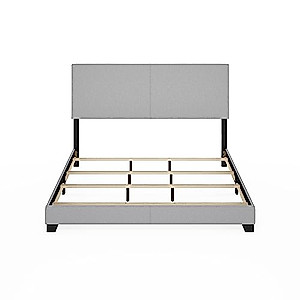 Furinno Pessac Fabric Upholstered Bed Frame with Wooden Slat Support, California King, Glacier