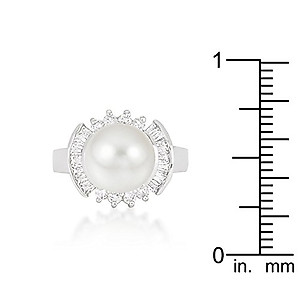 Kate Bissett Genuine Rhodium Plated Bridal Ring with 10 mm Simulated Pearl and Accentuated with Clear CZ Size 10