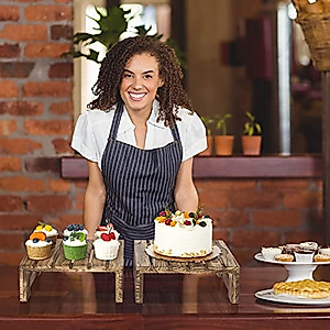 Rustic Brown Burnt Wood Cake Stand Wooden Cupcake Stand Dessert Buffet Display Holder Riser Stands for Wedding Birthday Graduate Party, Set of 2