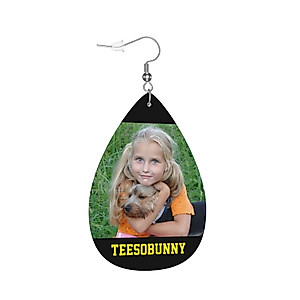 Teesobunny Custom Earrings, Personalized Leather Dangle Earrings Add Your Image Text For Women Girls Anniversary Wedding Christmas Birthday Gift, One Size