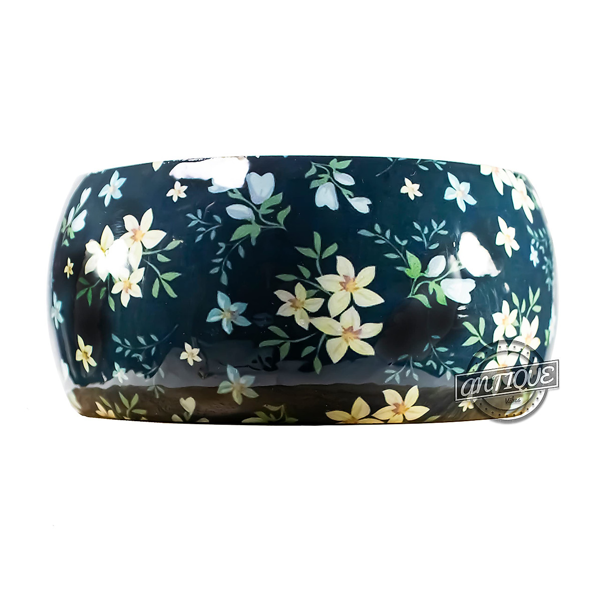 Antique Vibes Natural Wooden Serving Bowl with Tongs Set, Spoons & Fork Included, Premium Handcrafted Printed Bowl Utensils Gift For Mom/Women