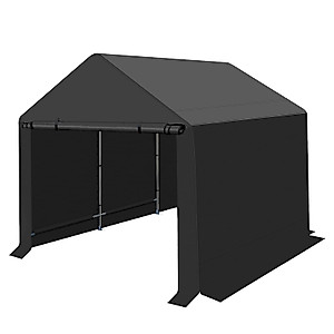 Outdoor Carport Canopy,10x10 ft Heavy Duty Canopy Shed,Metal Frame Storage She with Waterproof, UV Resistant Cover, 2 Rollup Zipper Doors for Backyard, Garden can Store Motorcycle, Garden Tools