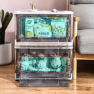 whale pocket Large Clear Plastic Storage Box with Lid Wheels Collapsible Storage Bins with Double Doors Stackable Folding Container Organizer Cube for Home Office Closet (White)