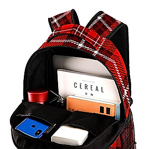 Classic Plaid Pattern Burgundy Red White Large Backpack for Boys Girls SchoolBag with Multiple Pockets Canvas